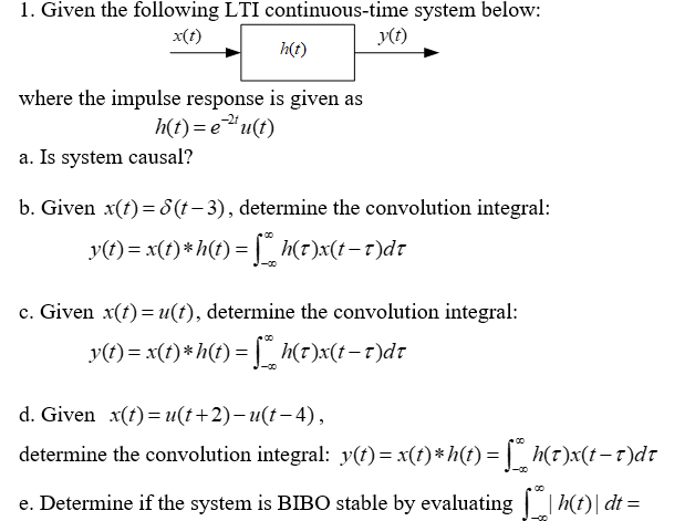 Solved where the impulse response is given as h(t)=e−2tu(t) | Chegg.com