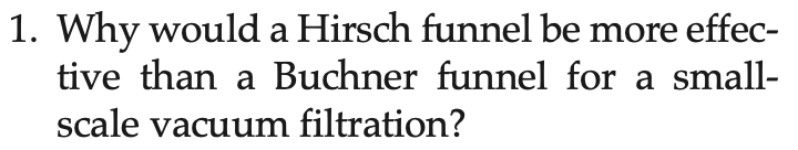 Solved 1. Why would a Hirsch funnel be more effec- tive than | Chegg.com