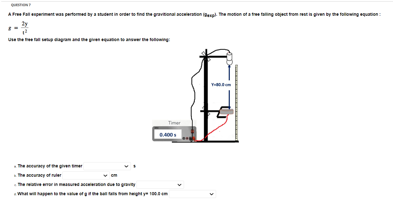 Solved g=t22y Use the free fall setup diagram and the given | Chegg.com