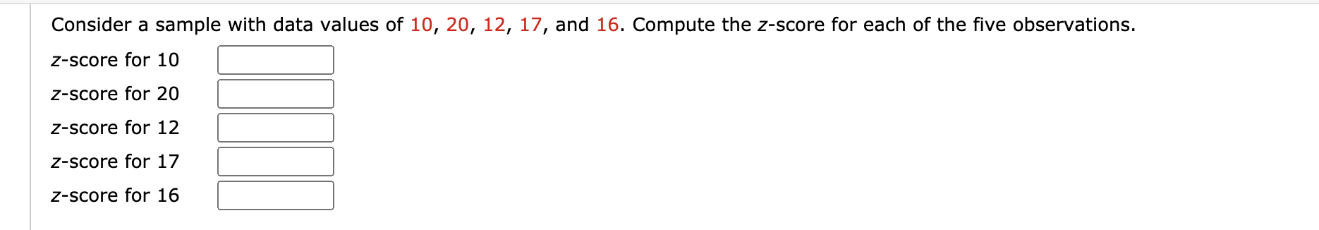 Solved Consider a sample with data values of 10, 20, 12, 17, | Chegg.com