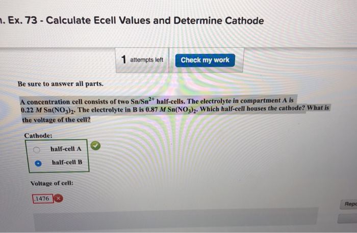 Solved . Ex. 73-Calculate Ecell Values and Determine Cathode | Chegg.com