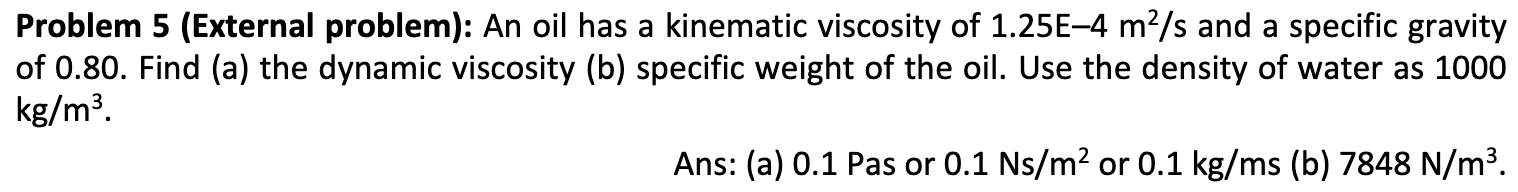 Solved Problem 5 (External problem): An oil has a kinematic | Chegg.com