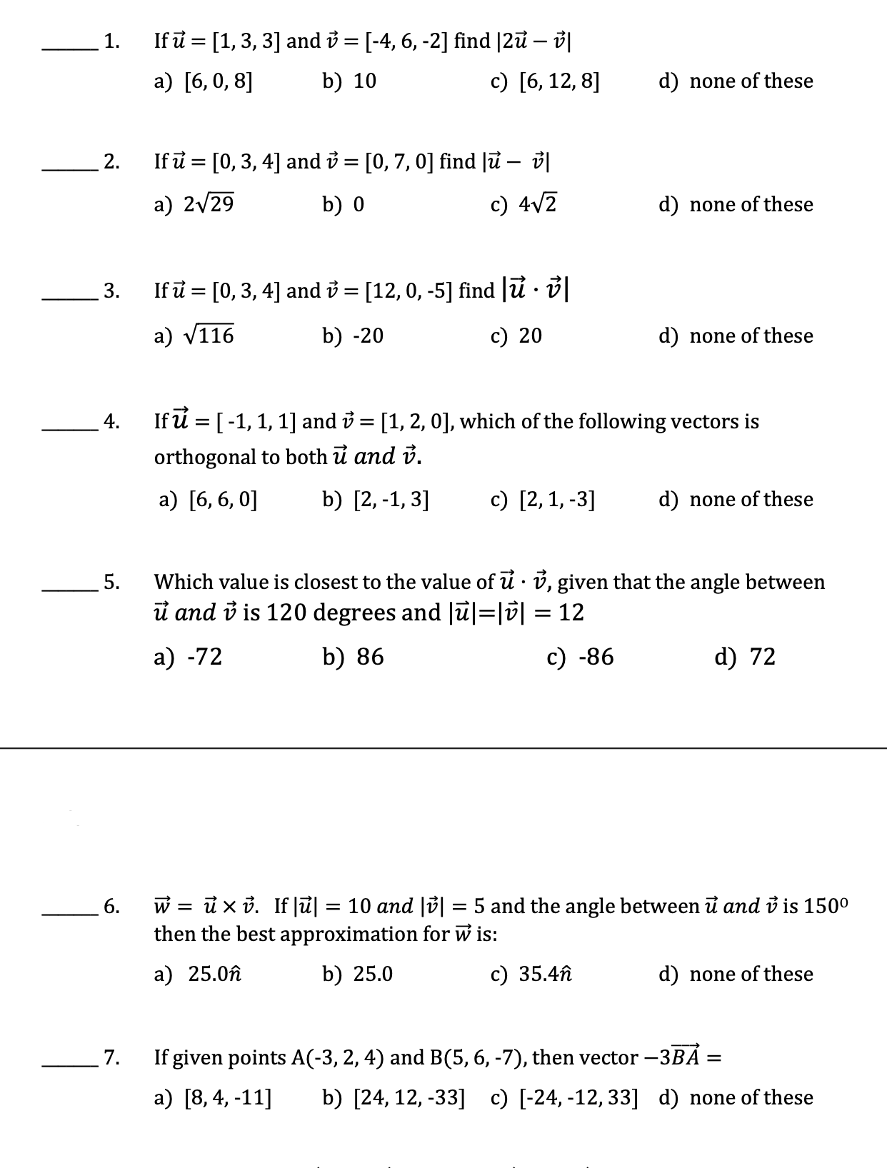 Solved 1. If \\( \\vec{u}=[1,3,3] \\) and \\( | Chegg.com