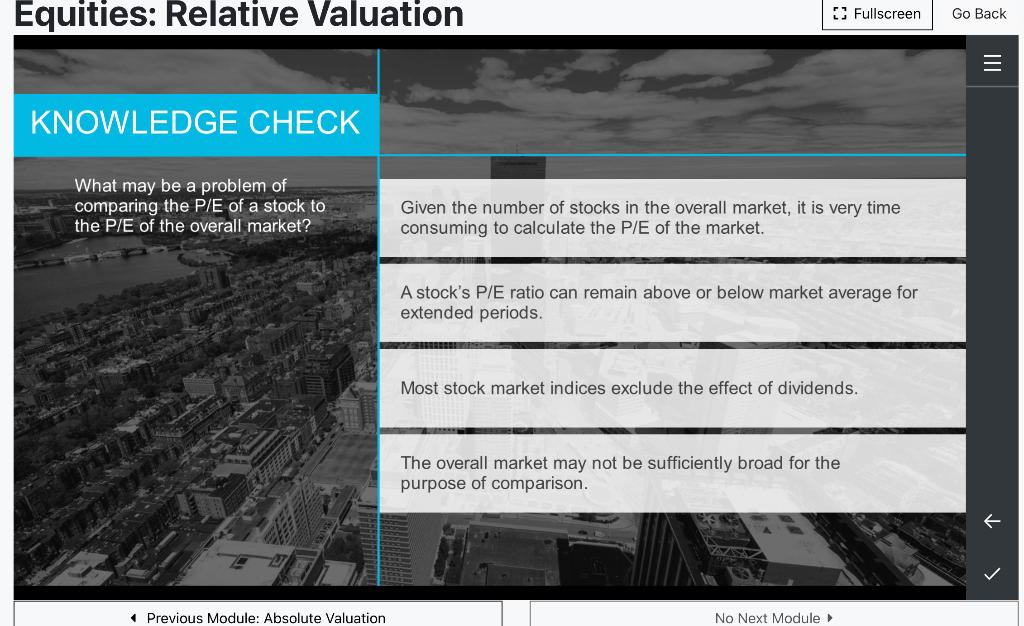 Solved Equities: Relative Valuation Fullscreen Go Back III | Chegg.com