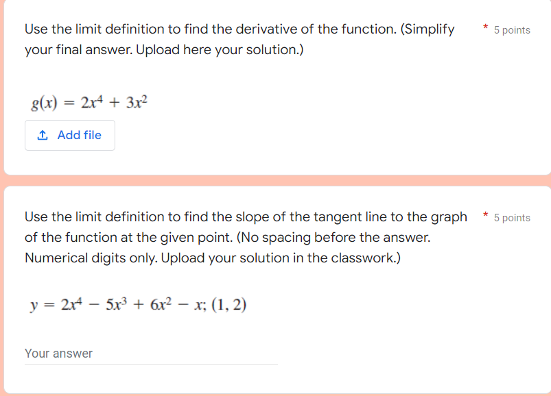 Solved * Use the limit definition to find the derivative of | Chegg.com
