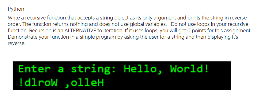 Solved Python Write a recursive function that accepts a | Chegg.com