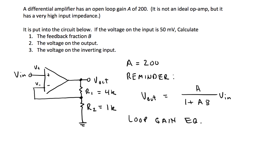 Solved A differential amplifier has an open loop gain A of | Chegg.com