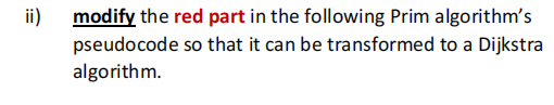 Solved Prim's Algorithm Algorithm Prim(G) // Input: A | Chegg.com