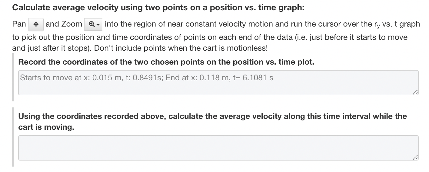 Solved Calculate average velocity using two points on a | Chegg.com