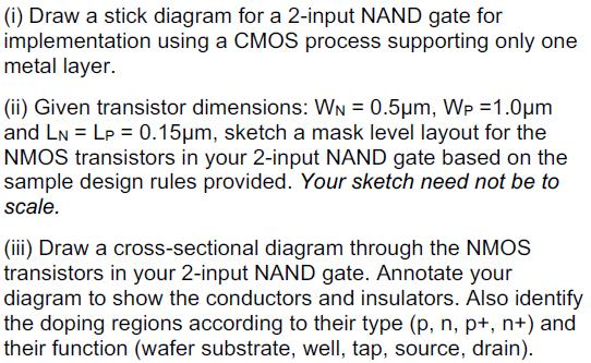 Solved: (i) Draw a stick diagram for a 2-input NAND gate