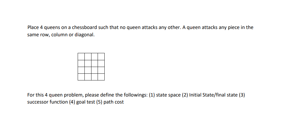 Solved Place 4 queens on a chessboard such that no queen | Chegg.com