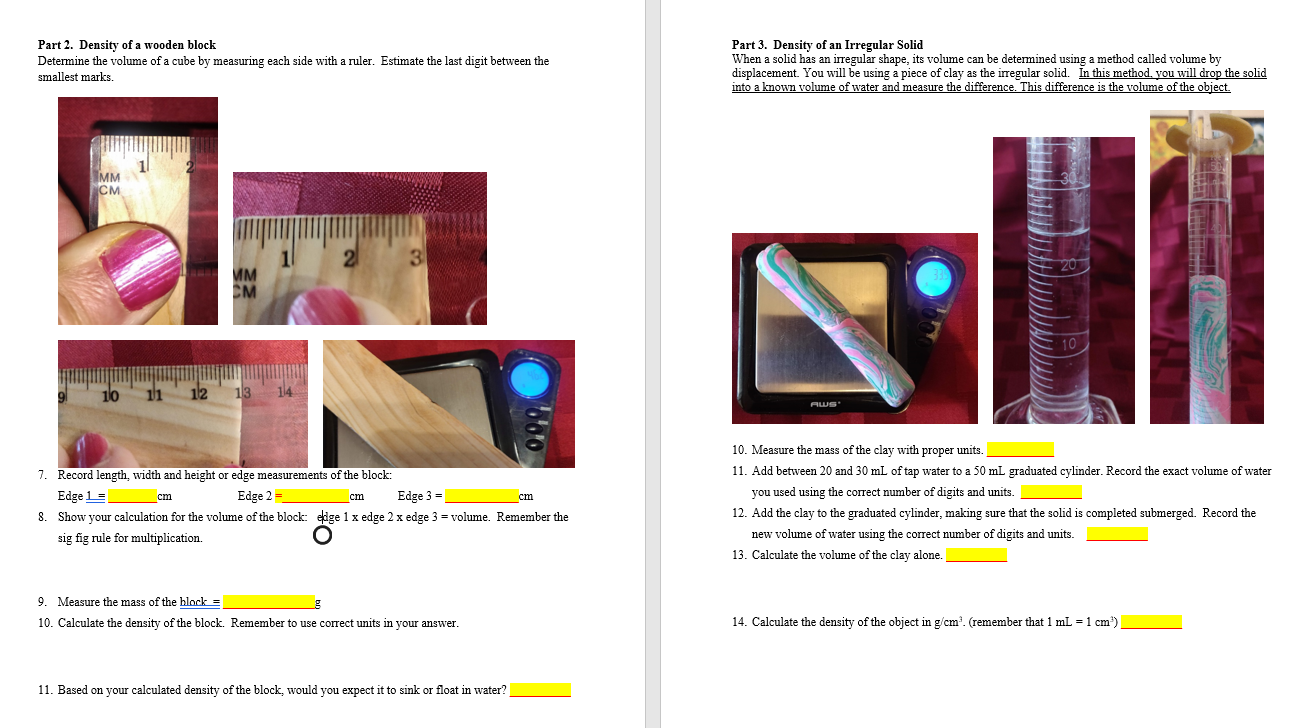 Solved Part 2. Density of a wooden block Determine the | Chegg.com