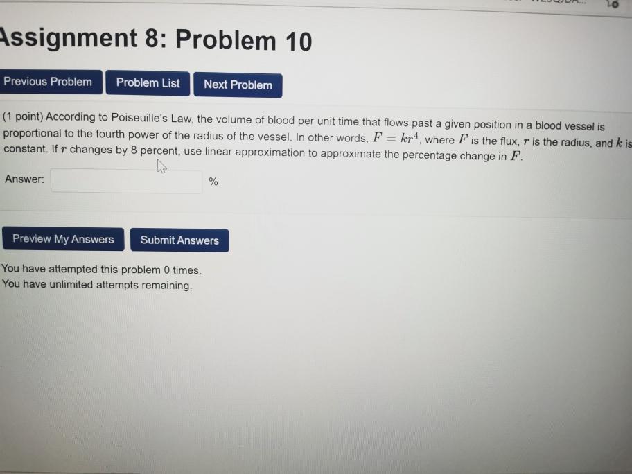 Solved o O Assignment 8: Problem 10 Previous Problem Problem | Chegg.com