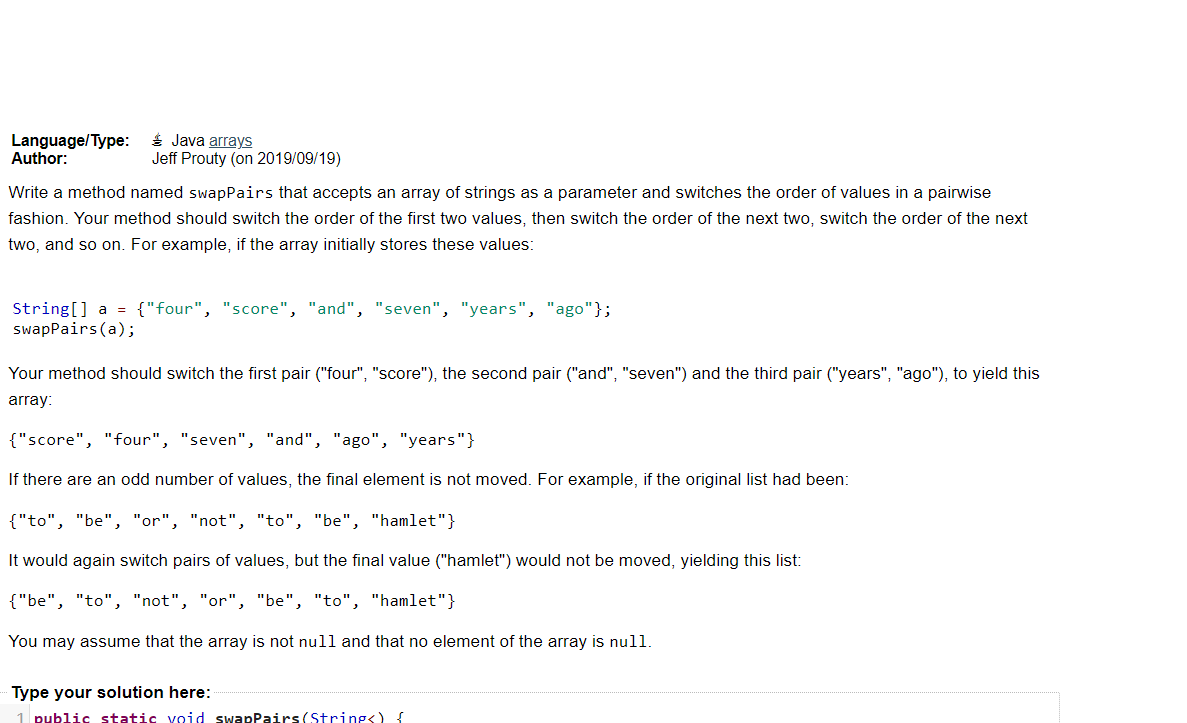 Solved * Java arrays Jeff Prouty (on 2019/09/19) | Chegg.com