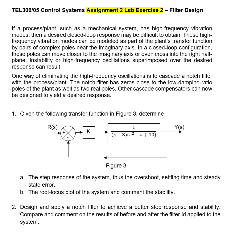Solved TEL306/05 Control Systems Assignment 2 Lab Exercise 2 | Chegg.com