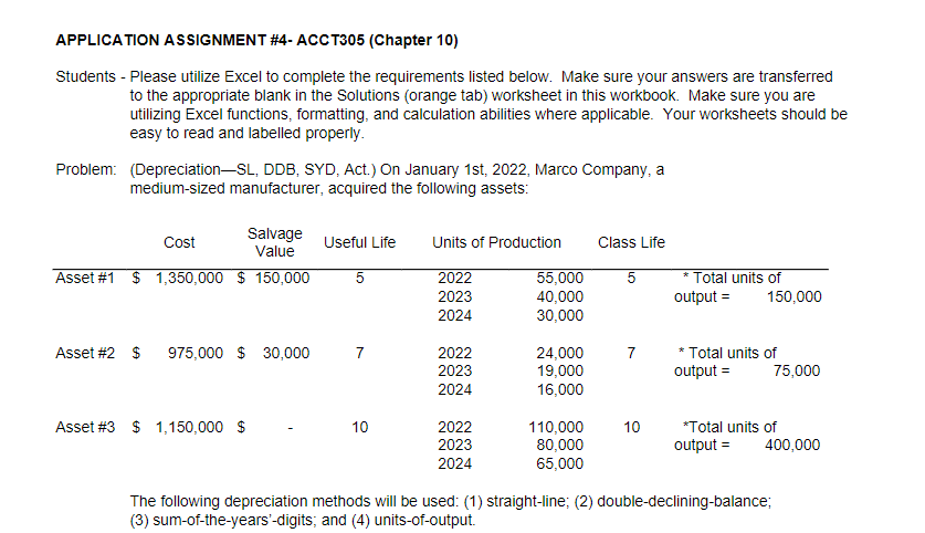 Solved APPLICA TION ASSIGNMENT \#4- ACCT305 (Chapter 10) | Chegg.com