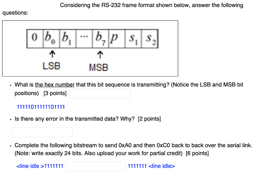 Considering the RS-232 frame format shown below, | Chegg.com