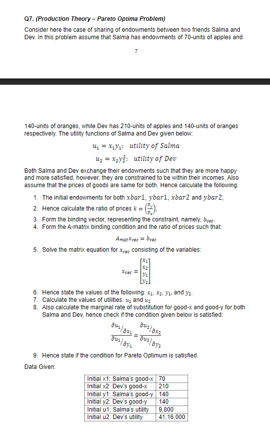 Solved Q7. (Production Theory - Pareto Optima Problem) | Chegg.com