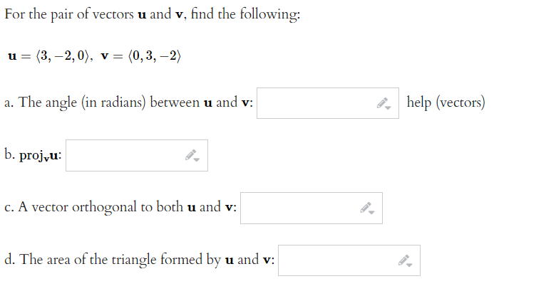 Solved For the pair of vectors u and v, find the following: | Chegg.com