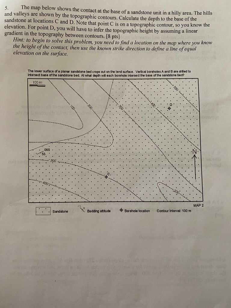 Solved 5. The map below shows the contact at the base of a | Chegg.com