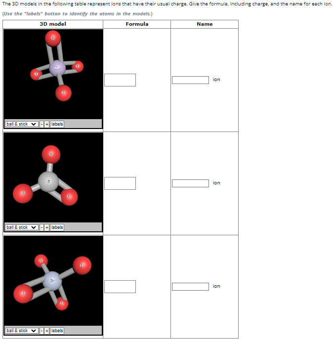 Solved The 3D models in the following table represent ions | Chegg.com