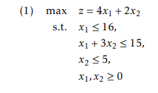 Solved (1) max s.t. z=4x1+2x2x1≤16x1+3x2≤15x2≤5x1,x2≥0 | Chegg.com