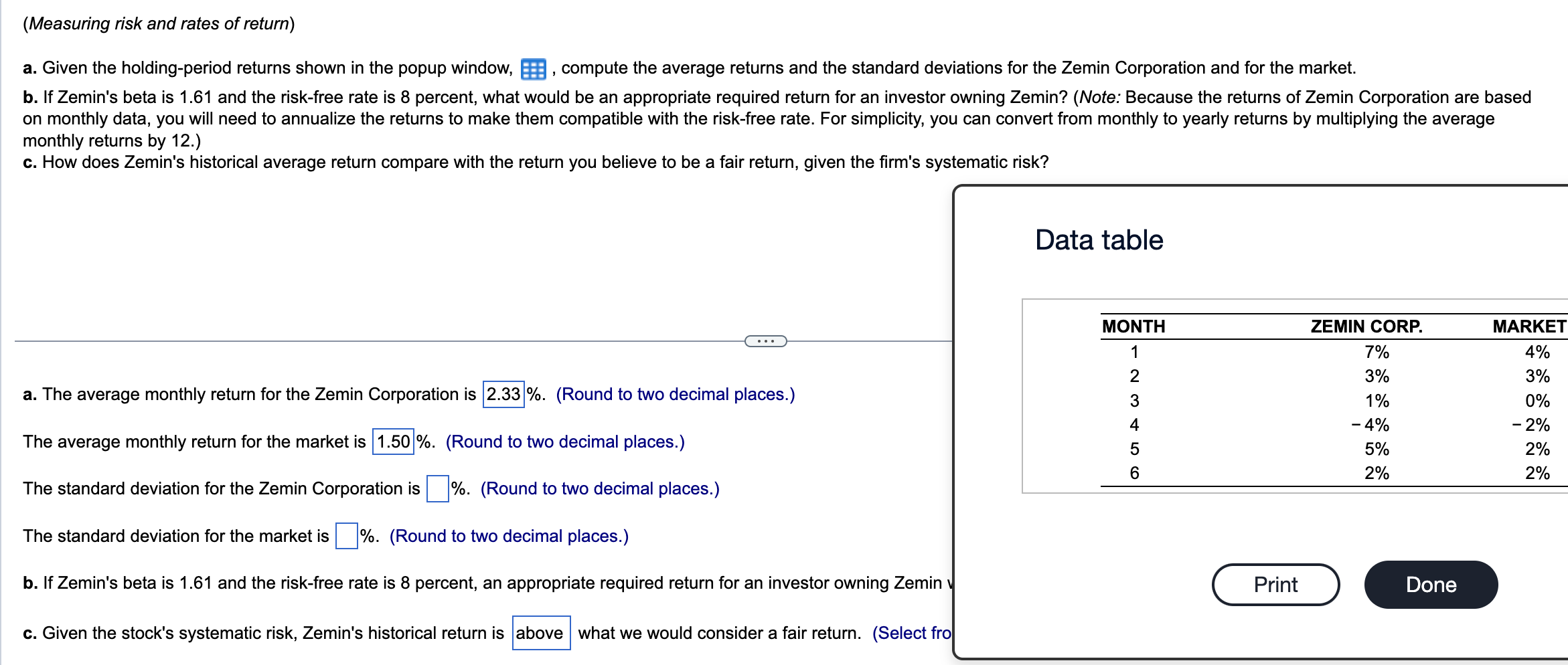 Solved a. Given the holding-period returns shown in the | Chegg.com