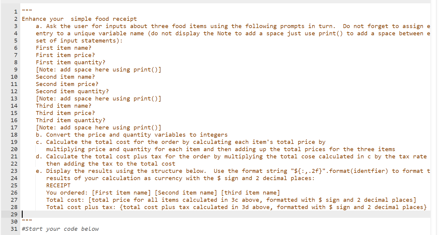 Enhance your simple food receipt a. Ask the user | Chegg.com