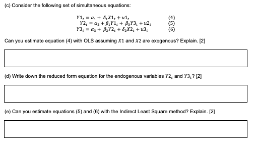 Solved (c) Consider the following set of simultaneous | Chegg.com
