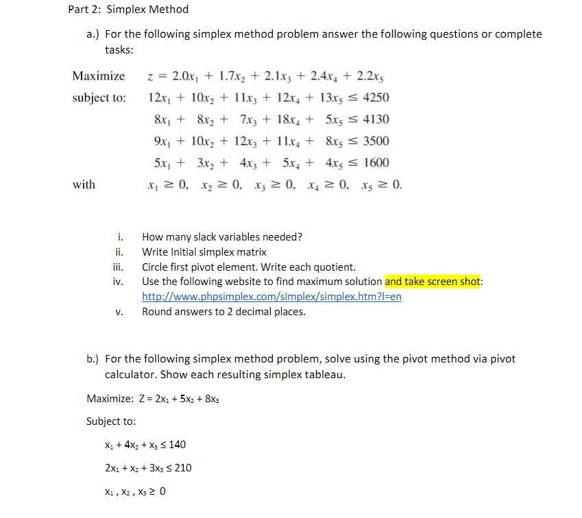 Solved a.) For the following simplex method problem answer | Chegg.com