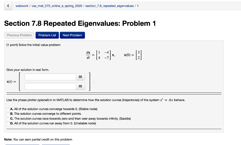 Solved webwork / vaz_mat_275_online_a_spring_2020 / | Chegg.com