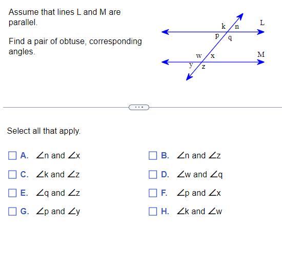 Solved Assume that lines L and M are parallel. Find a pair | Chegg.com