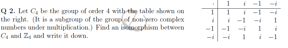 Solved i -i . 1 Q 2. Let C4 be the group of order 4 with the | Chegg.com