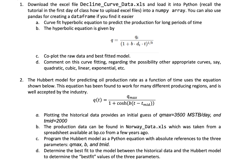Solved Download the excel file Decline_Curve_Data.xls and | Chegg.com