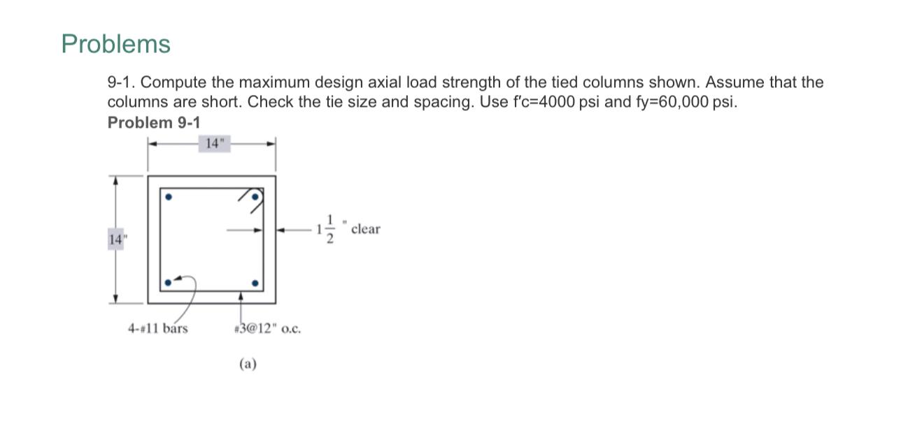 Solved Problems 9-1. Compute the maximum design axial load | Chegg.com