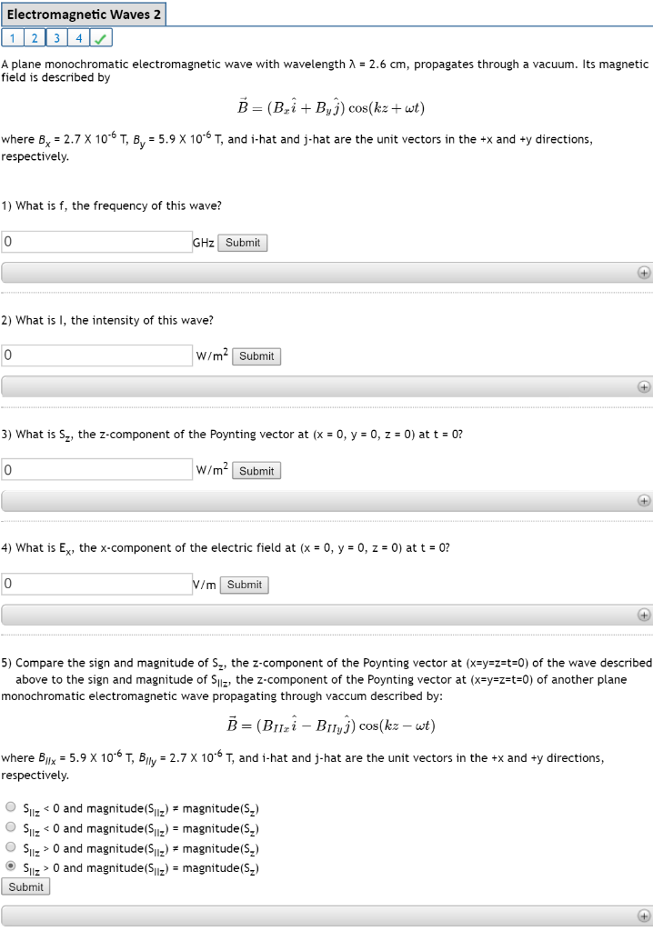 Solved Electromagnetic Waves 2 1 2 3 4 A plane monochromatic | Chegg.com
