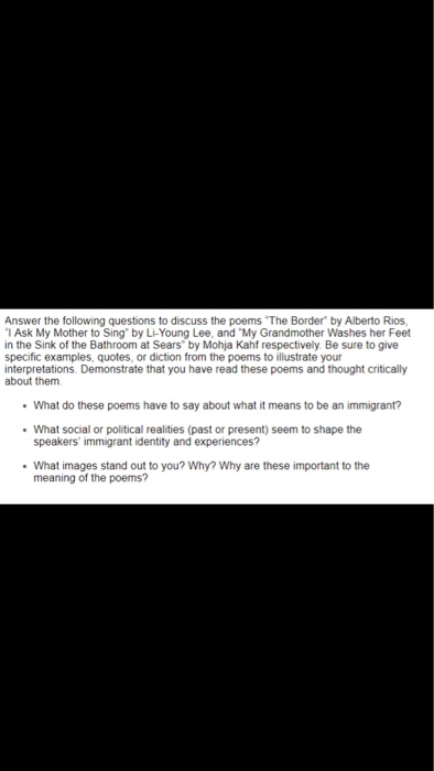 Answer the following questions to discuss the poems | Chegg.com