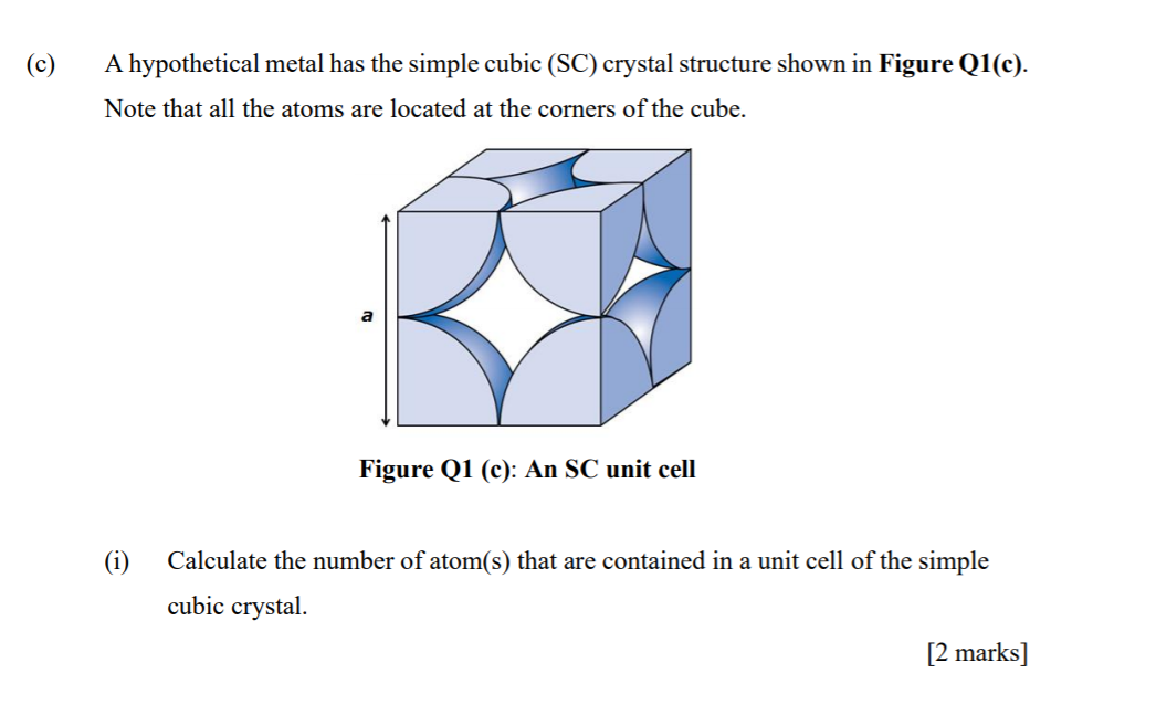Solved (c) A hypothetical metal has the simple cubic (SC) | Chegg.com