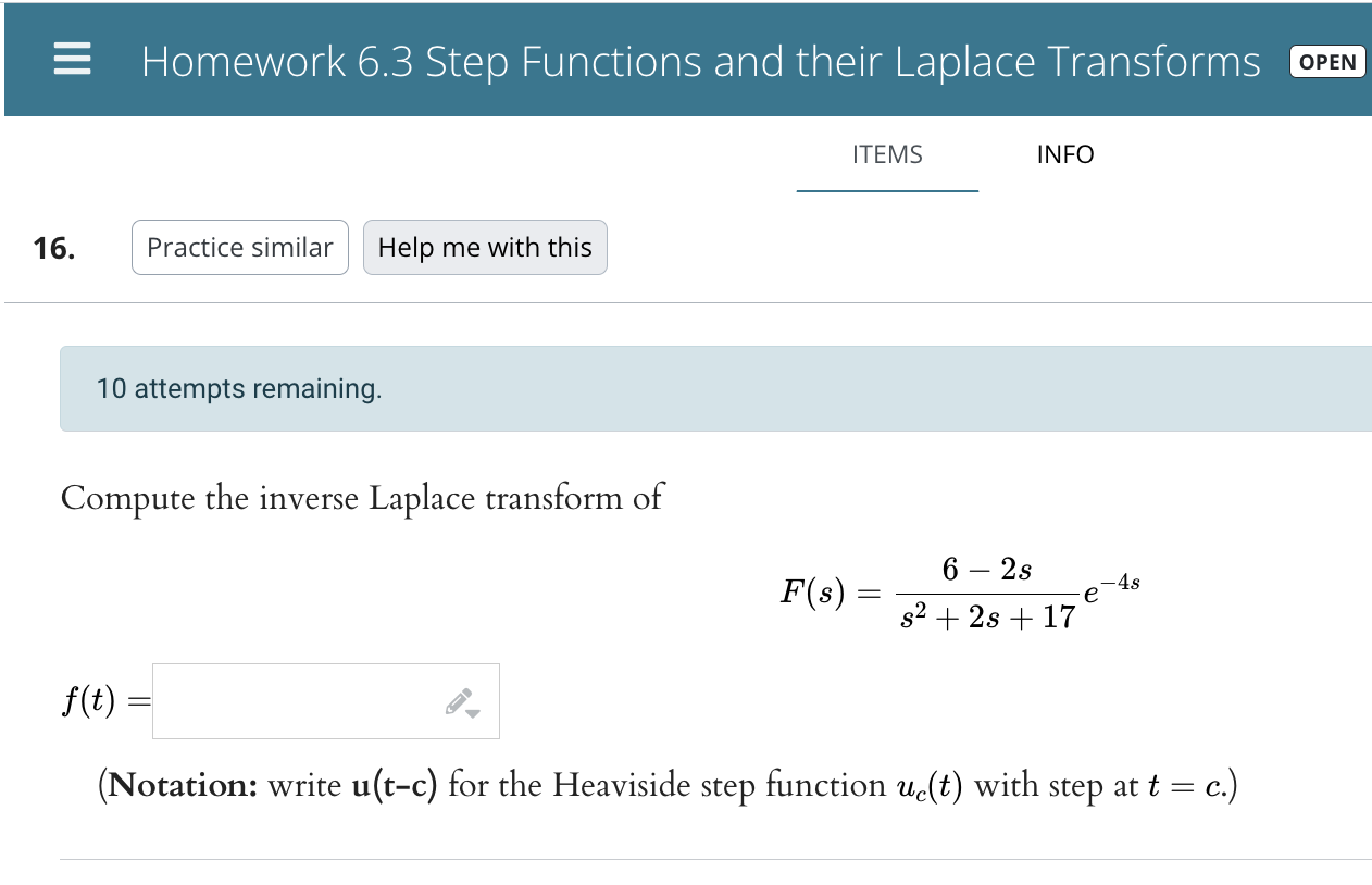 Solved Homework 6.3 Step Functions and their Laplace | Chegg.com