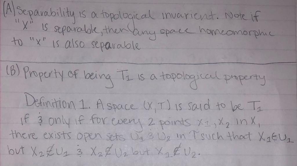 Solved (A) Separability is a topological invarient. Note if | Chegg.com