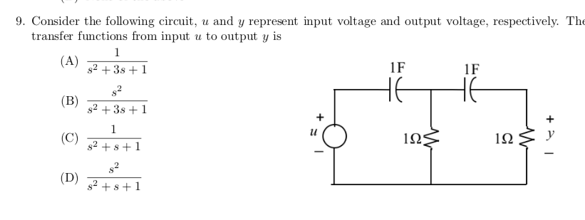 Solved 9. Consider the following circuit, u and y represent | Chegg.com