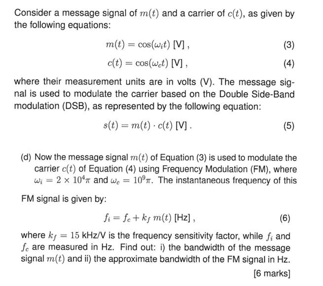 Solved Consider a message signal of m(t) and a carrier of | Chegg.com