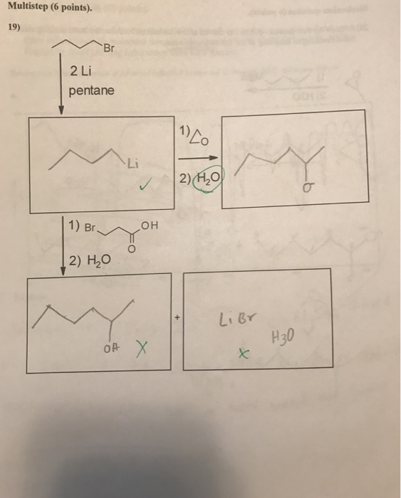 Solved Multistep (6 points). Br 2 Li pentane 1) Br 2) H20 OA | Chegg.com