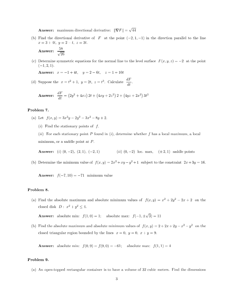Solved Answer: maximum directional derivative: VF|= 744 (b) | Chegg.com