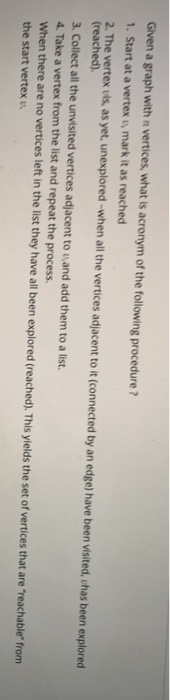 Given a graph with n vertices, what is acronym of the | Chegg.com