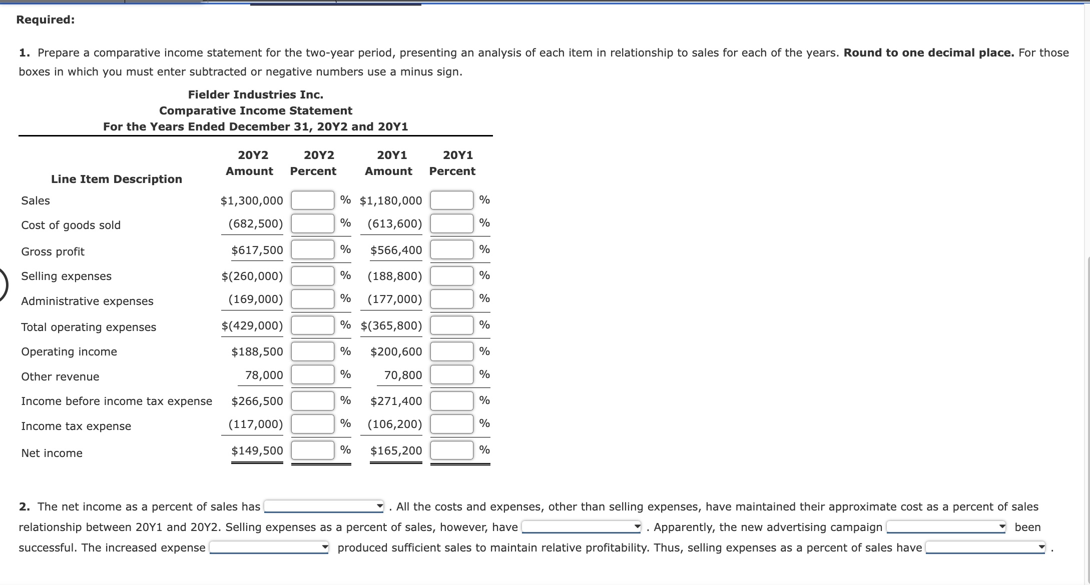 Solved Vertical analysis of income statement For 20Y2, | Chegg.com
