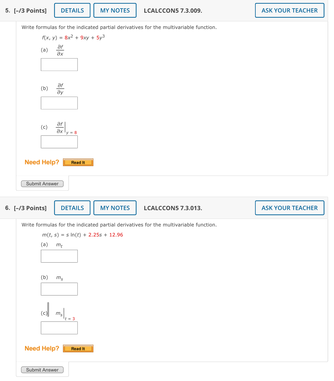 Solved Write formulas for the indicated partial derivatives | Chegg.com