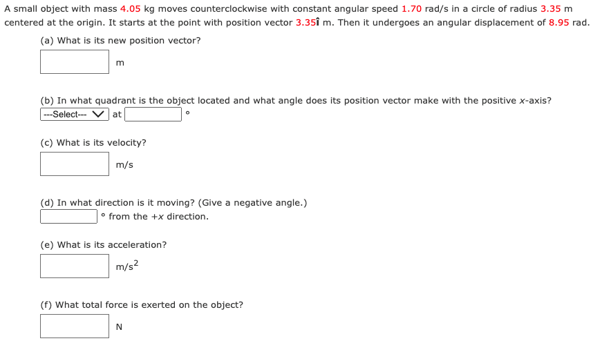 Solved small object with mass 4.05 kg moves counterclockwise | Chegg.com