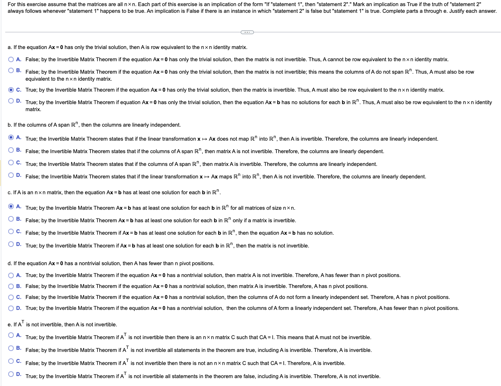 Solved a. If the equation Ax=0 has only the trivial | Chegg.com