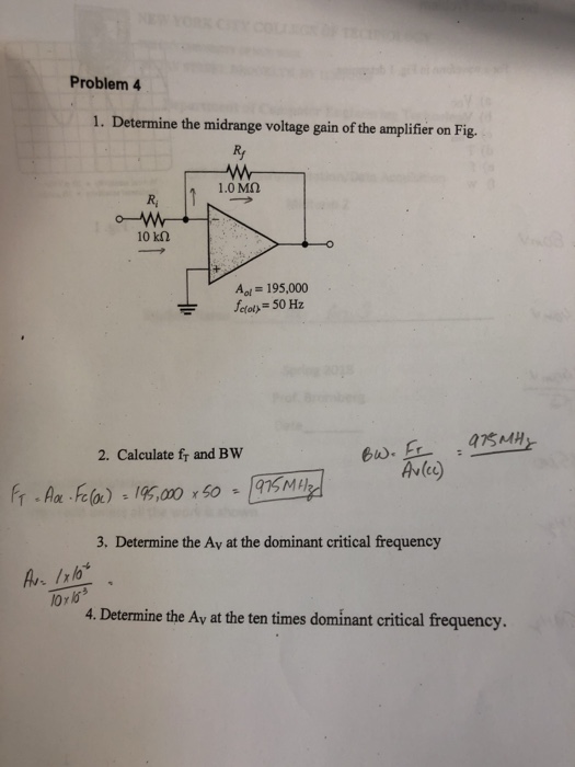 Solved Problem 4 1. Determine the midrange voltage gain of | Chegg.com